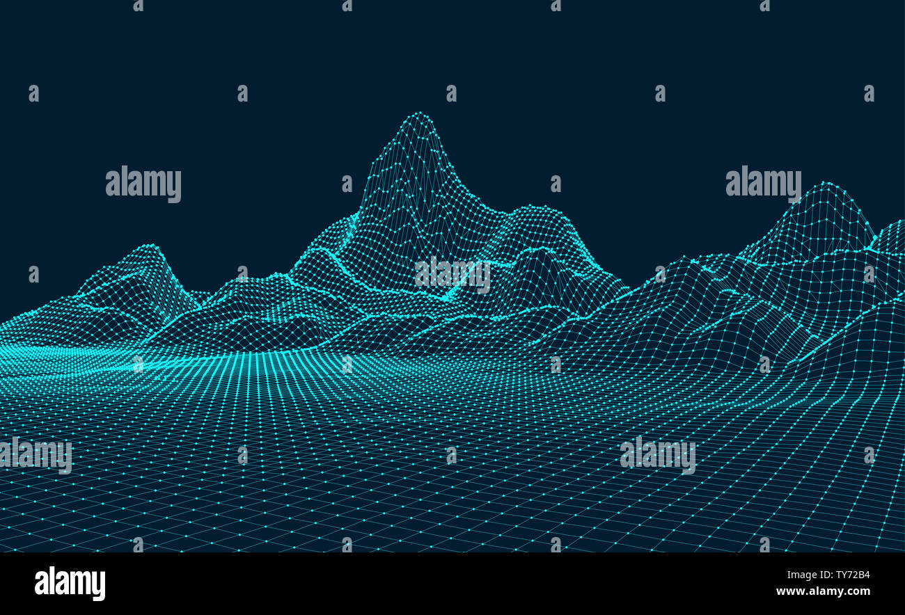 Abstract three-dimensional digital terrain of big data concept ...