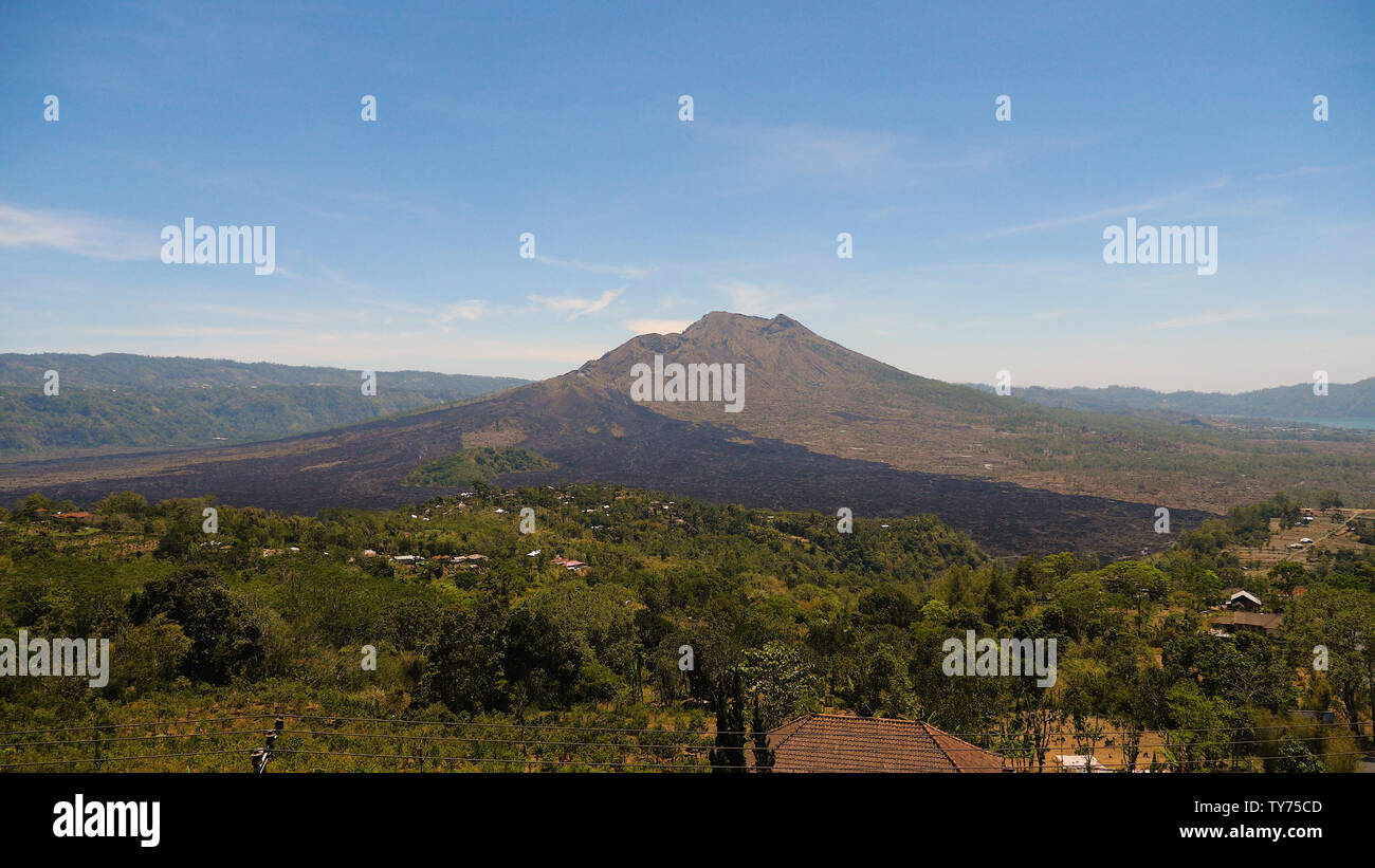 landscape after volcanic eruption volcano Batur mountain landscape with ...