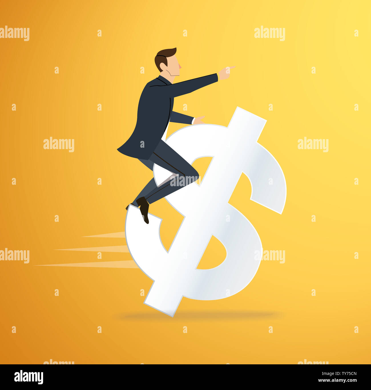 a man riding dollar icon. business concept illustration. way to success ...