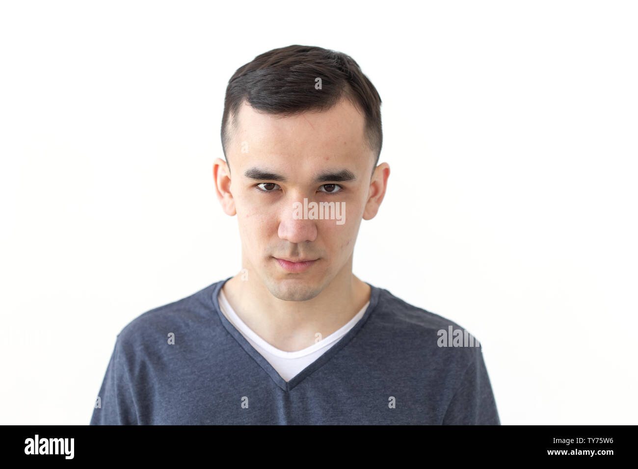 Expression and gesture concept - Portrait of angry man on white ...