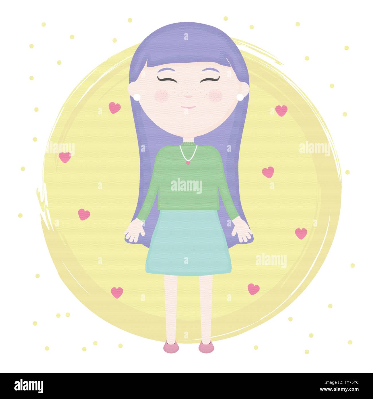 cute little girl character with hearts love vector illustration design ...