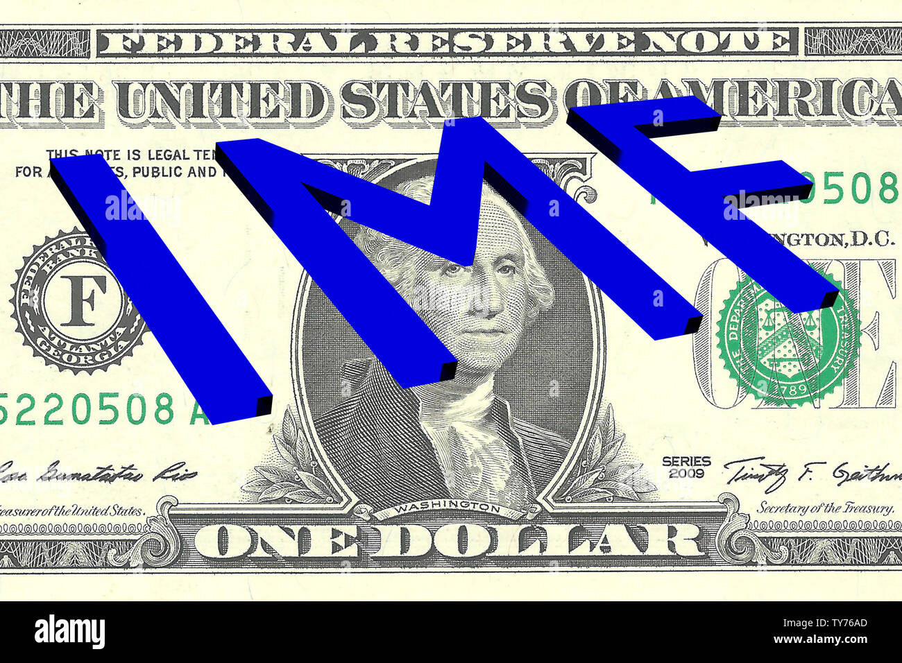 3D illustration of IMF title on One Dollar bill as a background Stock ...