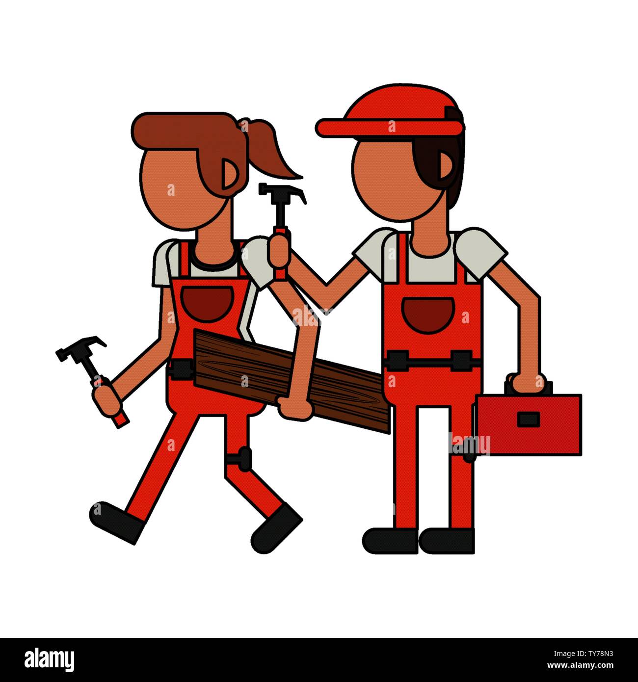 Construction workers with tools cartoons faceless Stock Vector Image ...