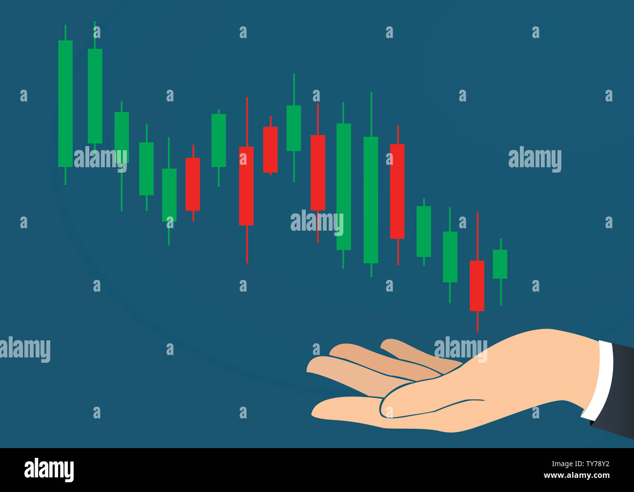 hand holding candlestick chart stock exchange Stock Photo - Alamy