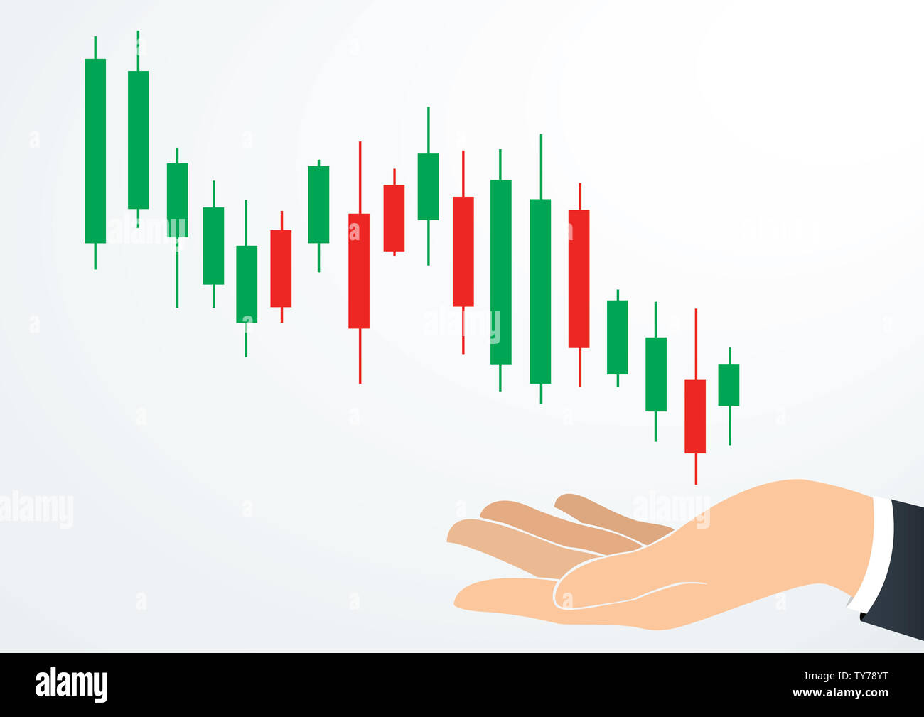 hand holding candlestick chart stock exchange Stock Photo - Alamy