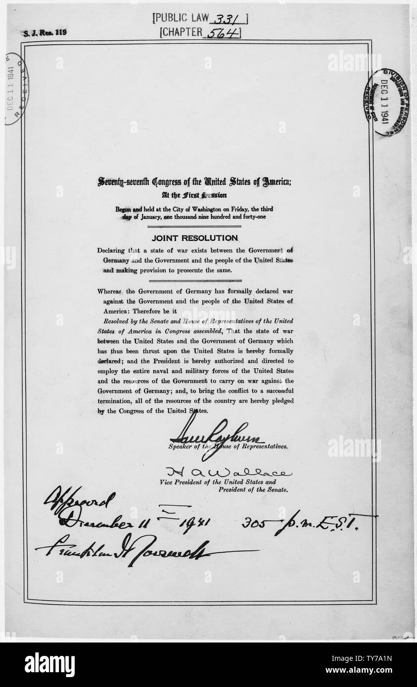 Joint Resolution of December 12, 1941, Public Law 77-331, 55 STAT 796 ...