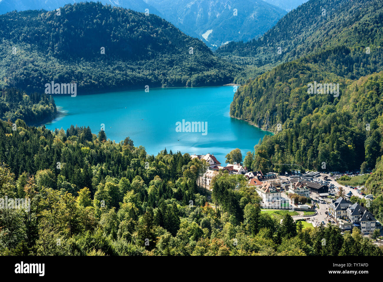 Alpsee - Alpine lake and the Hohenschwangau Village, Schwangau ...