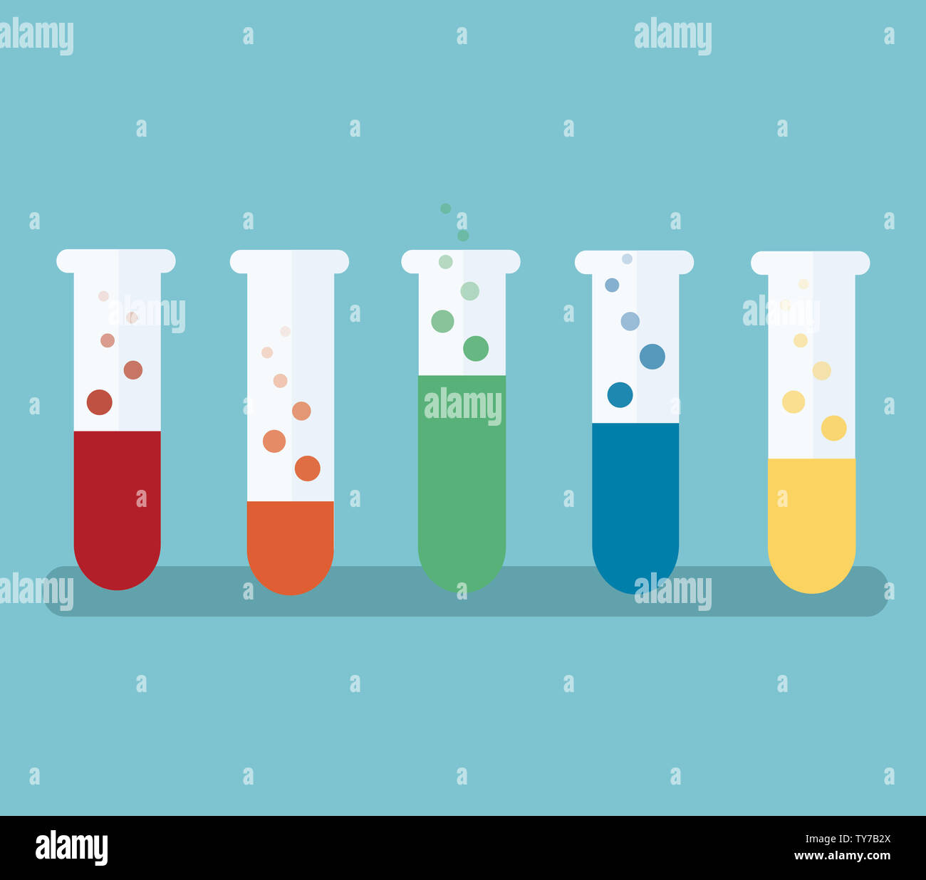 colorful laboratory filled with a clear liquid and blue background ...