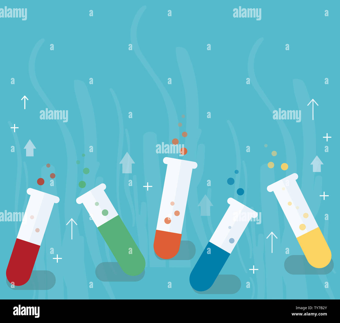 colorful laboratory filled with a clear liquid and blue background ...