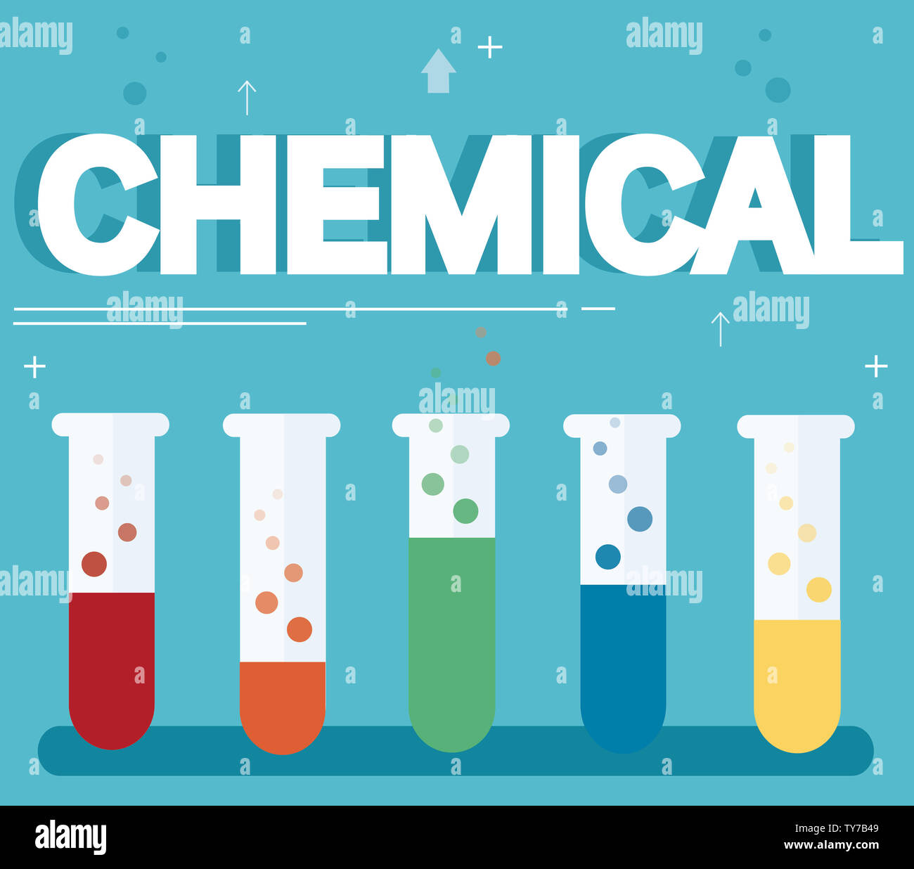 chemical text and colorful laboratory filled with a clear liquid and ...