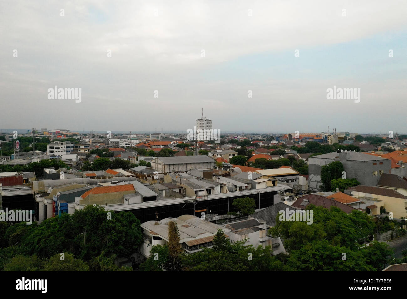 Aerial cityscape modern city Surabaya with skyscrapers, buildings and ...