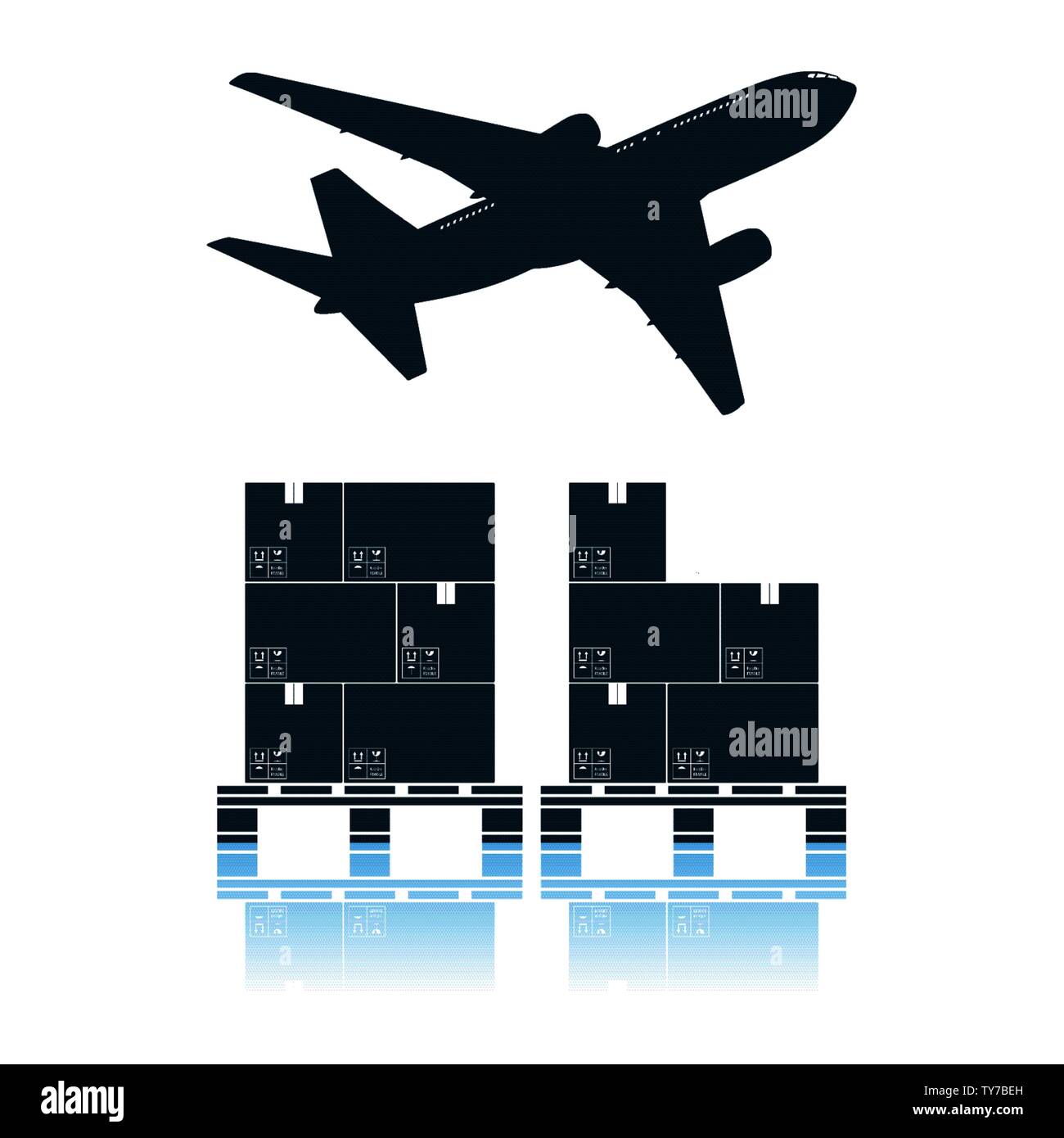 Boxes On Pallet Under Airplane. Shadow Reflection Design. Vector ...