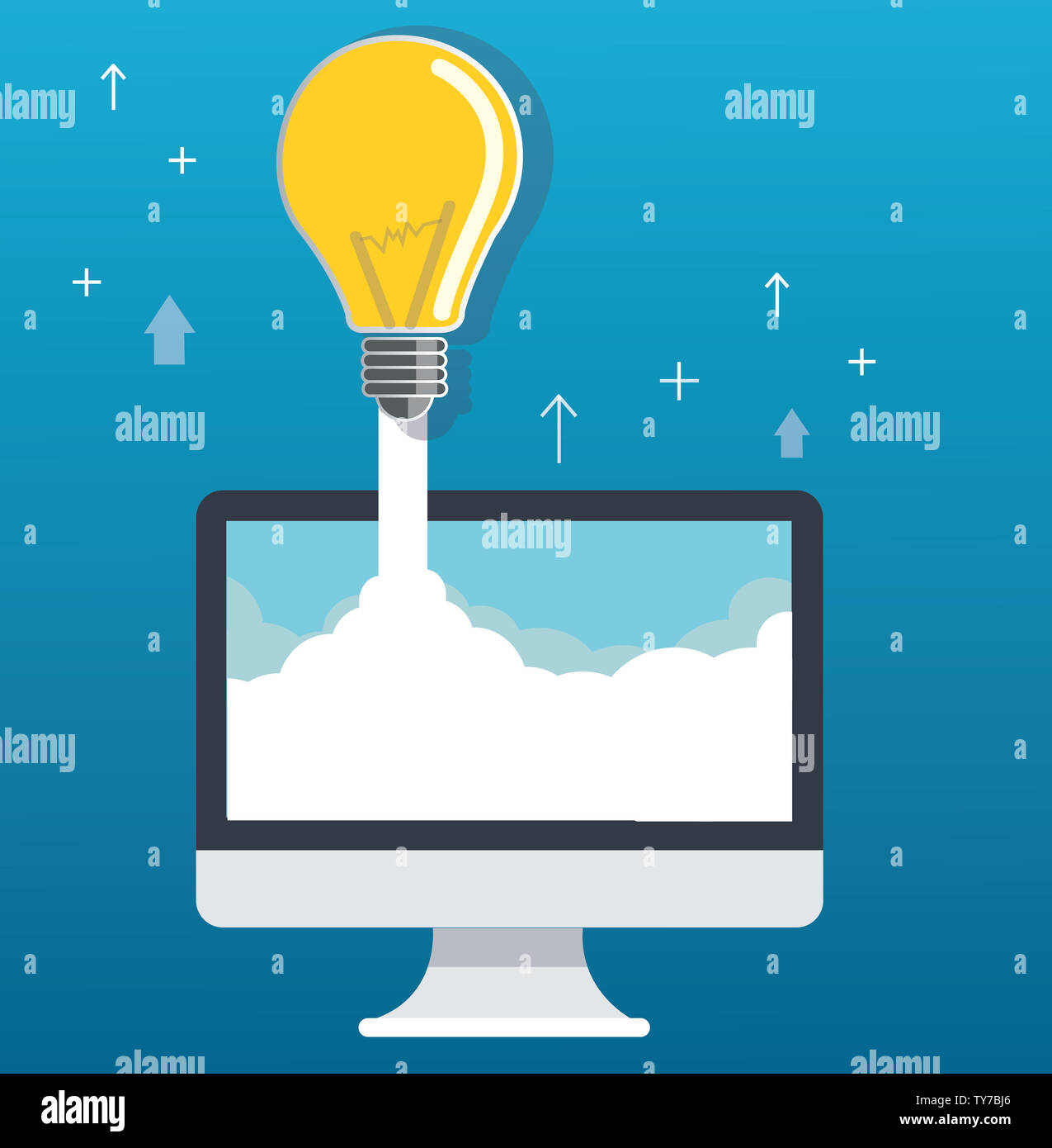 light bulb on cloud and computer startup concept illustration Stock ...