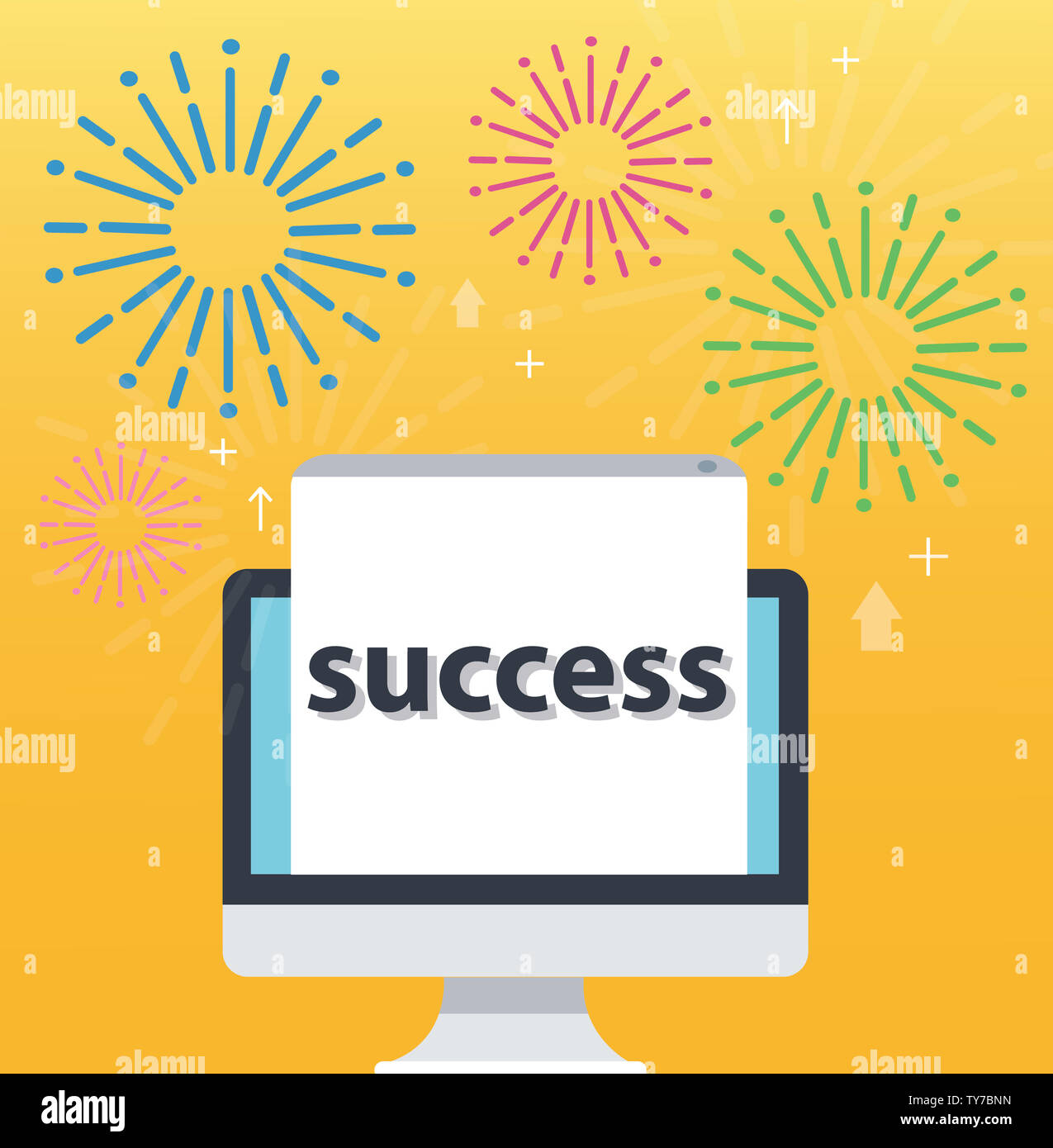 success pop up on screen computer and yellow background, successful ...