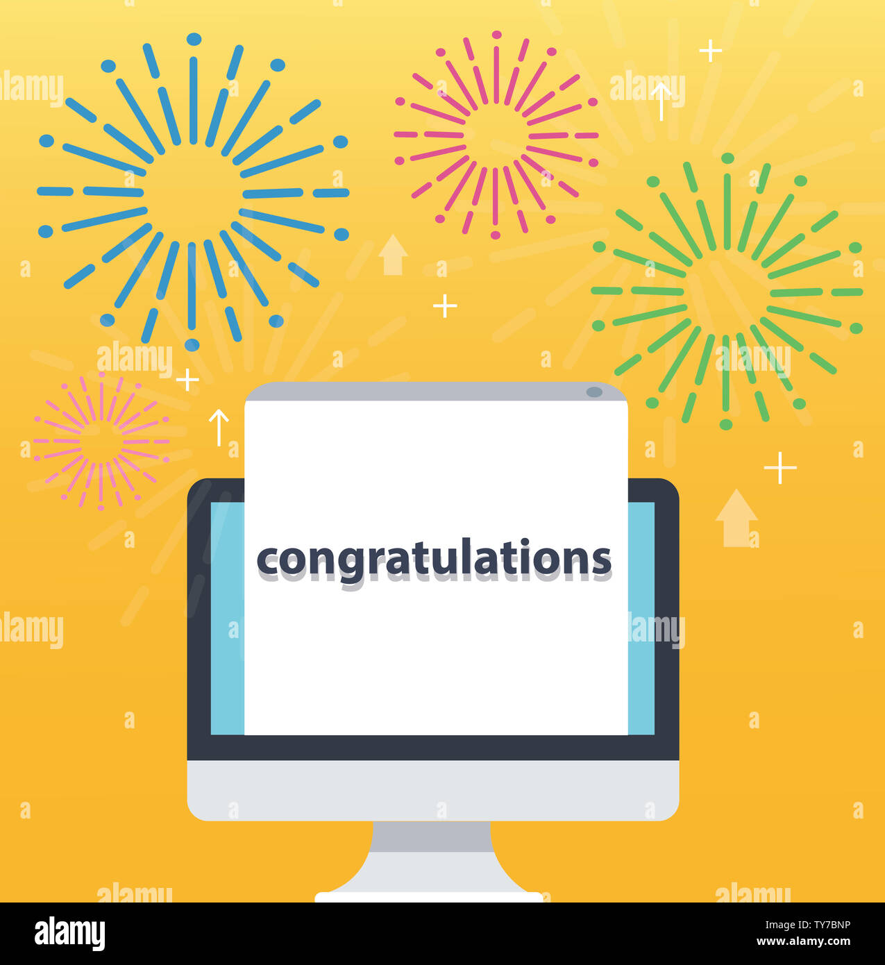 congratulations pop up on screen computer and yellow background ...