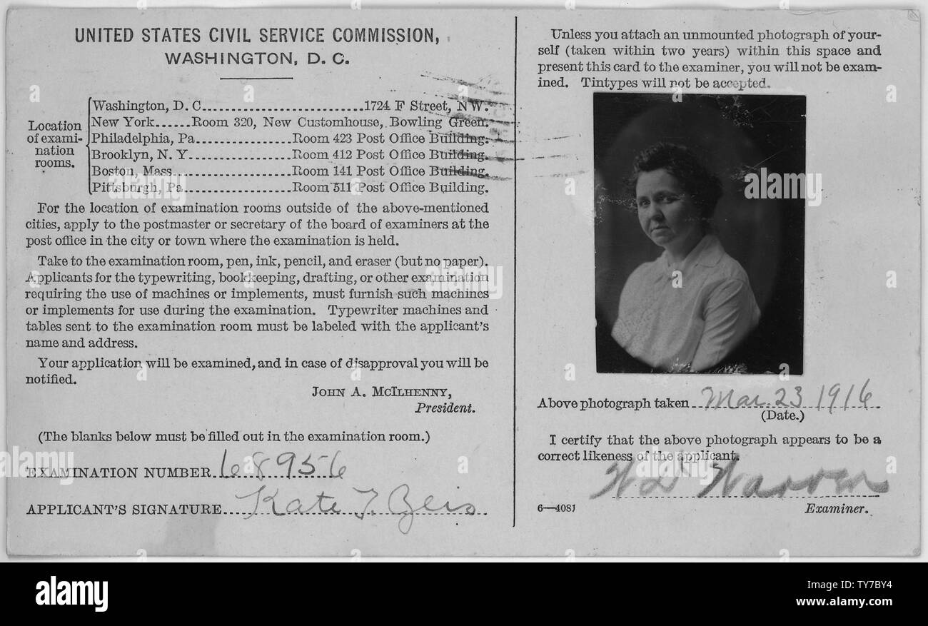 Kate T. Zeis, photo for US Civil Service Commission card; Scope and ...