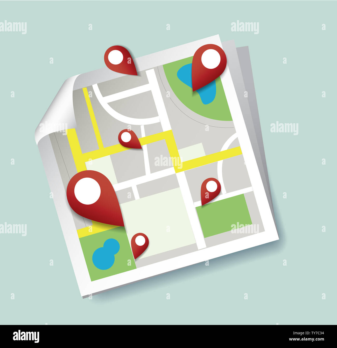 you are here, pin location icon and map Stock Photo - Alamy