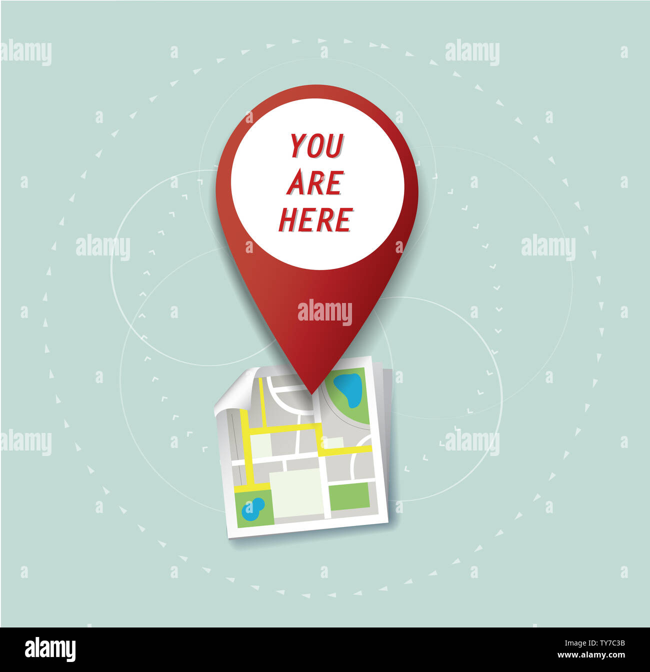 you are here, pin location icon and map Stock Photo - Alamy
