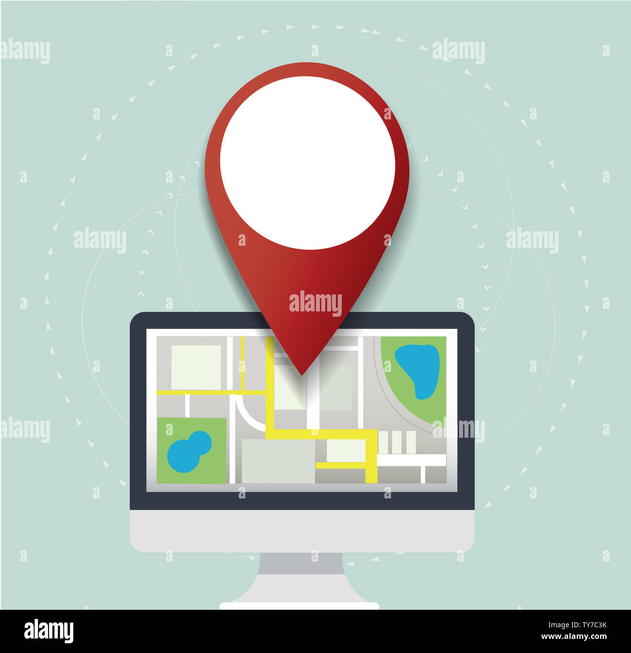 you are here, pin location icon and map Stock Photo - Alamy