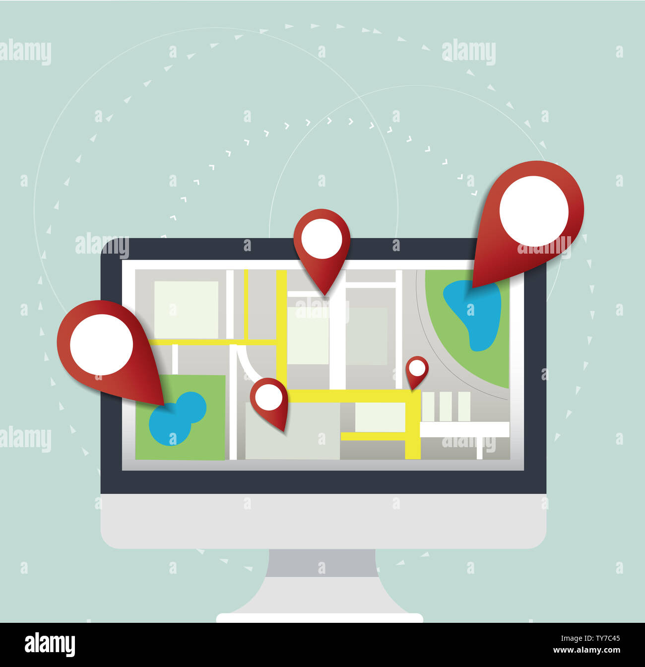 you are here, pin location icon and map Stock Photo - Alamy