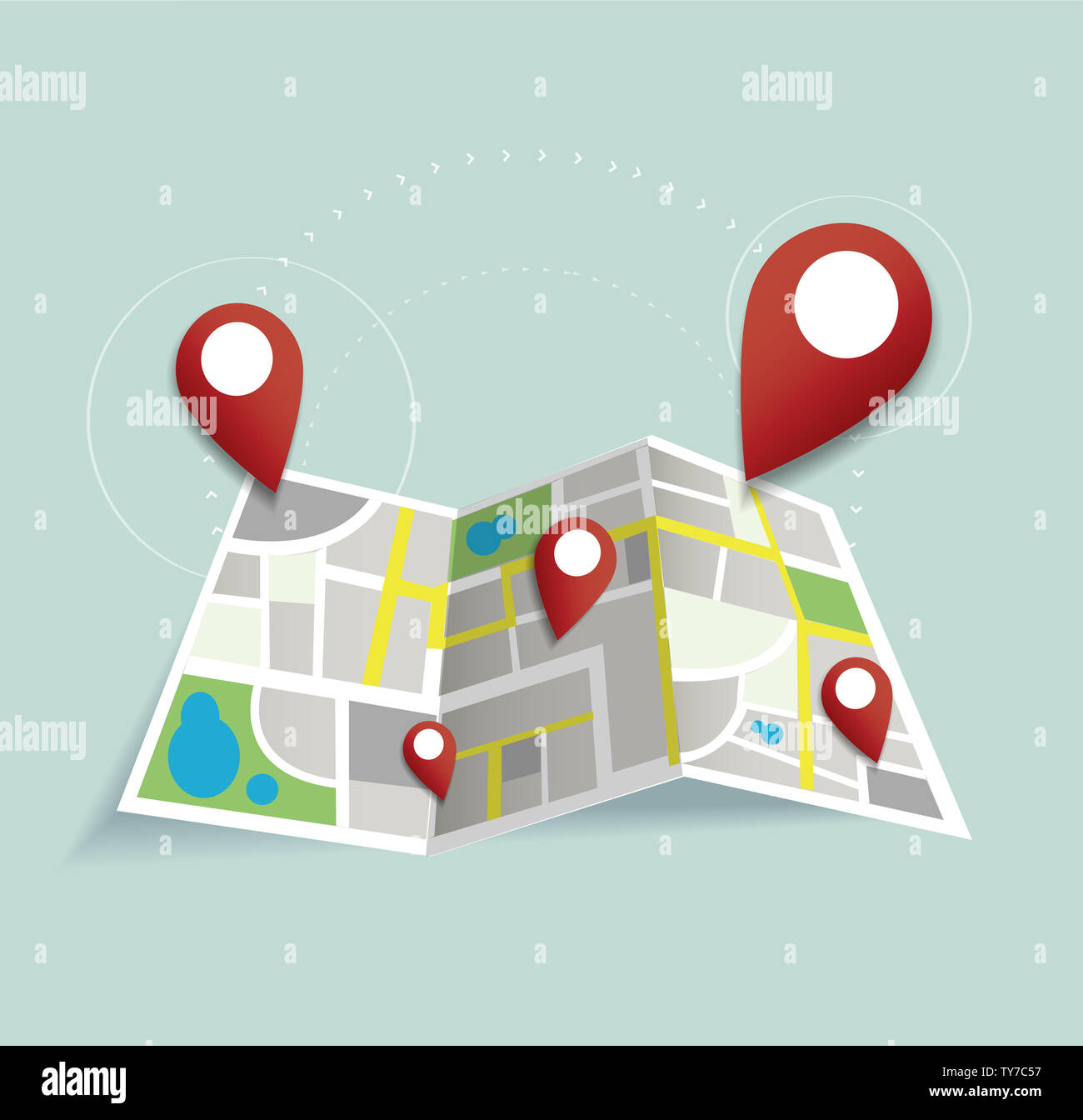 you are here, pin location icon and map Stock Photo - Alamy