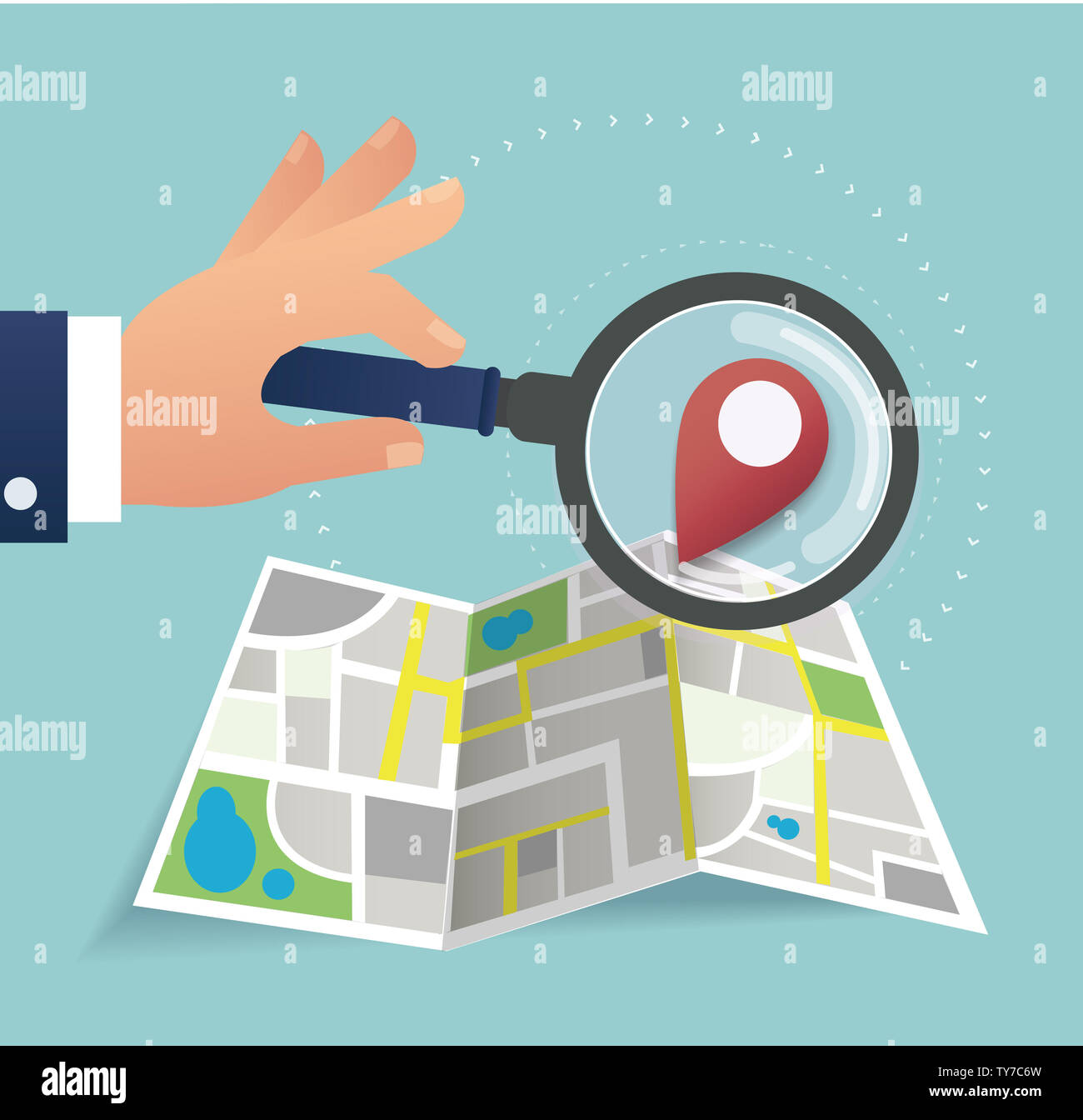 the magnifying glass and pin location icon and map Stock Photo - Alamy