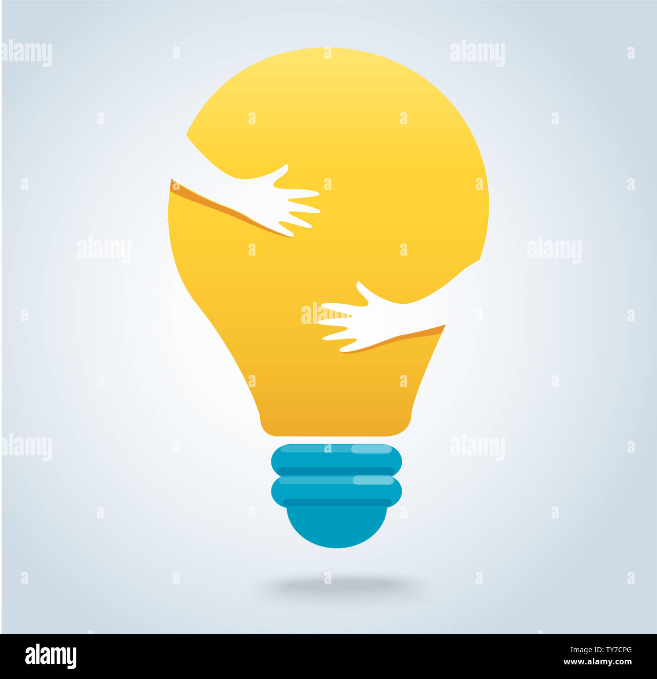 hands hug the light bulb icon Stock Photo - Alamy