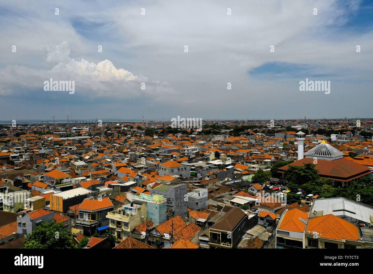 Aerial cityscape densely built asian city. urban environment in asia ...
