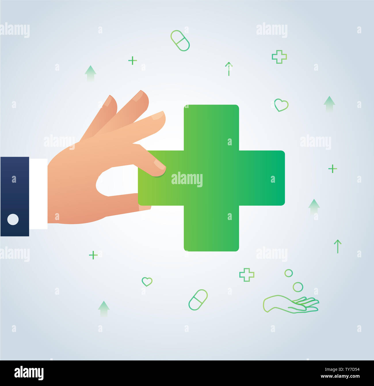 hand holding medical icon and hospital sign Stock Photo - Alamy