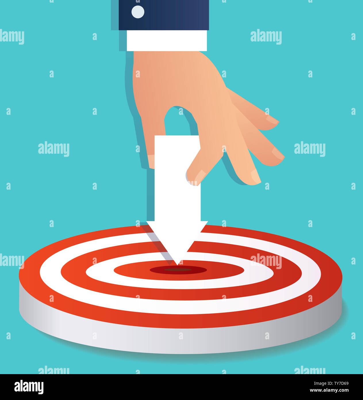 hand holding arrow icon point to target archery Stock Photo - Alamy