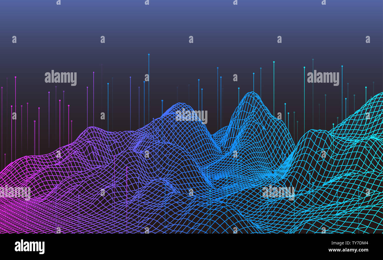 Abstract vector three-dimensional digital terrain of big data concept ...