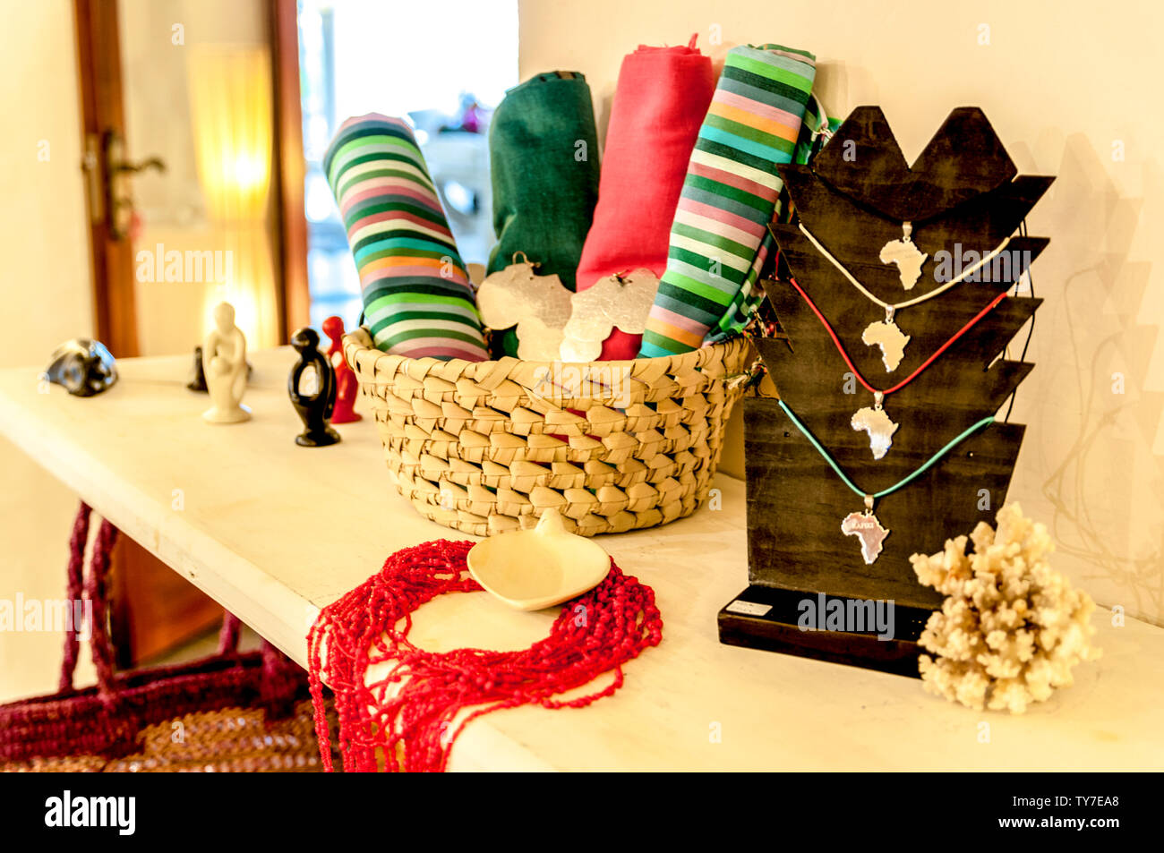 Handmade objects of an African boutique Stock Photo - Alamy