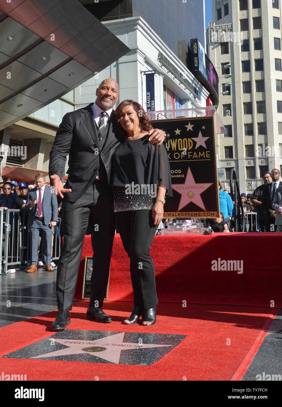 Actor Dwayne Johnson, aka "The Rock" is joined by his mother Ata ...
