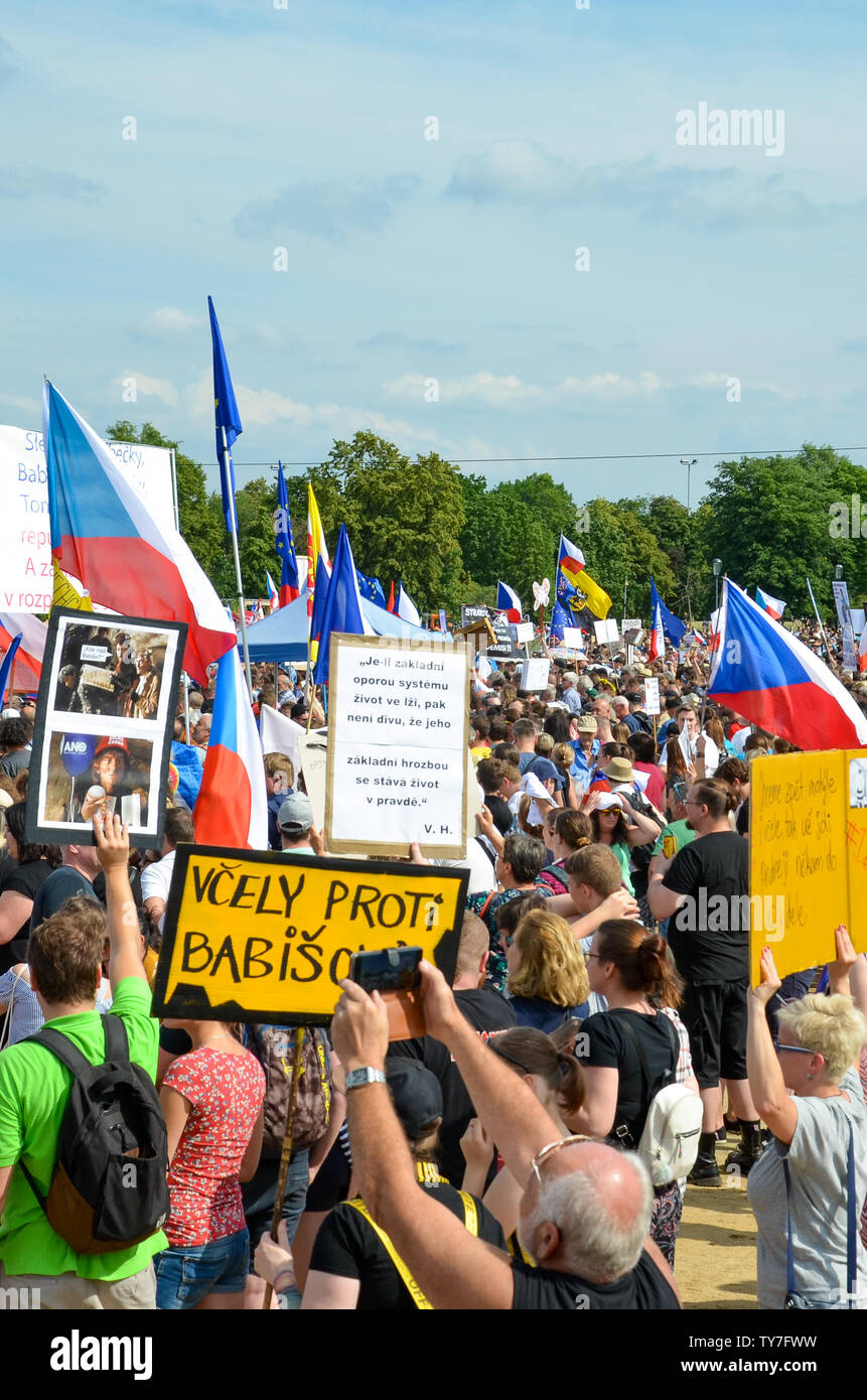 Prague, Czech Republic - June 23 2019: Crowd of people protests against ...