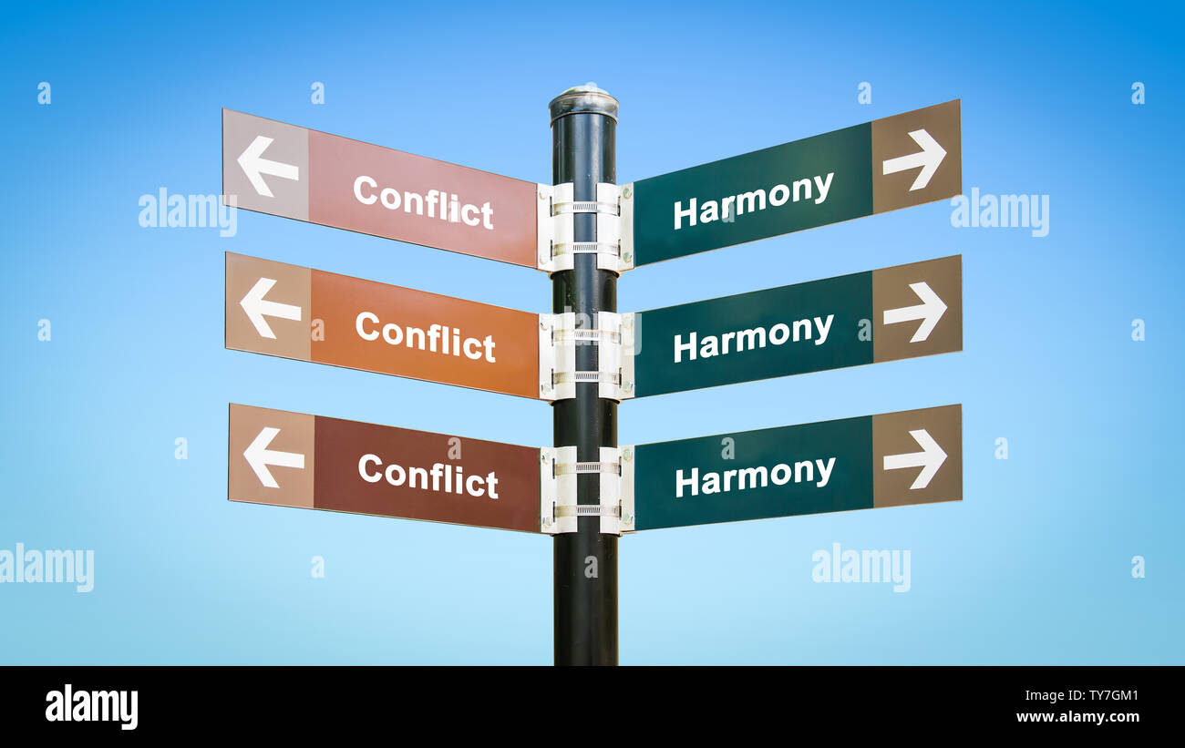 Street the Direction Way to Harmony versus Conflict Stock Photo - Alamy