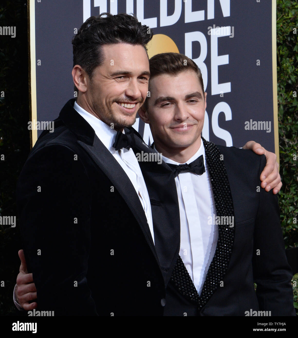 Actors James Franco and Dave Franco attend the 75th annual Golden Globe ...
