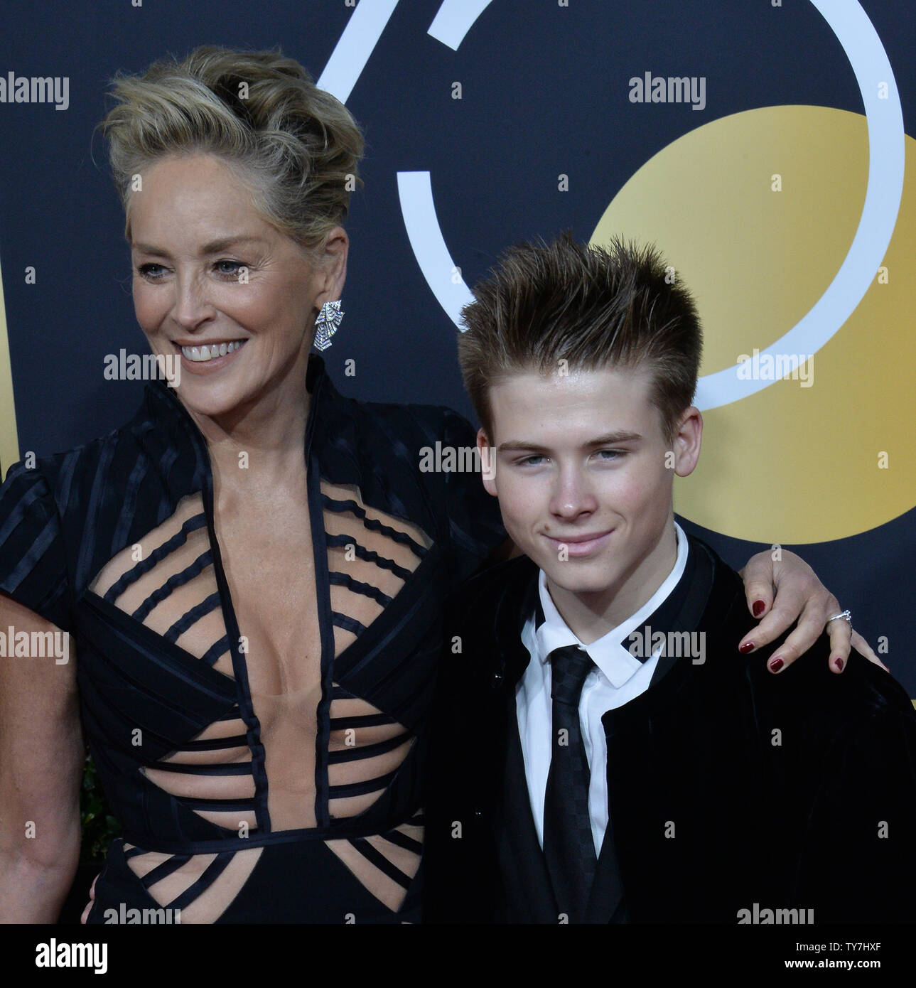 Actor Sharon Stone (L) and Roan Joseph Bronstein attend the 75th annual ...