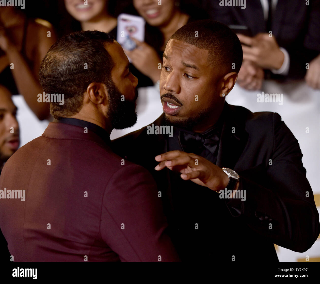 (L-R) Omari Hardwick and Michael B. Jordan arrive for the 49th NAACP ...