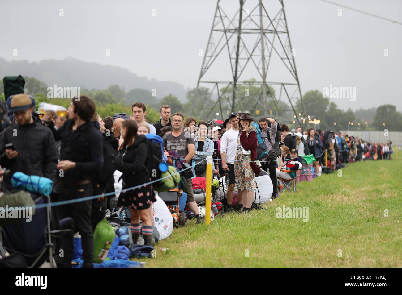 They arrive on first day glastonbury festival worthy farm hi-res stock ...