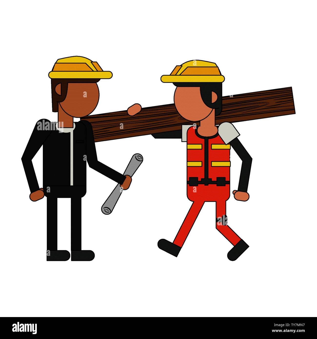 Construction workers with tools cartoons faceless Stock Vector Image ...