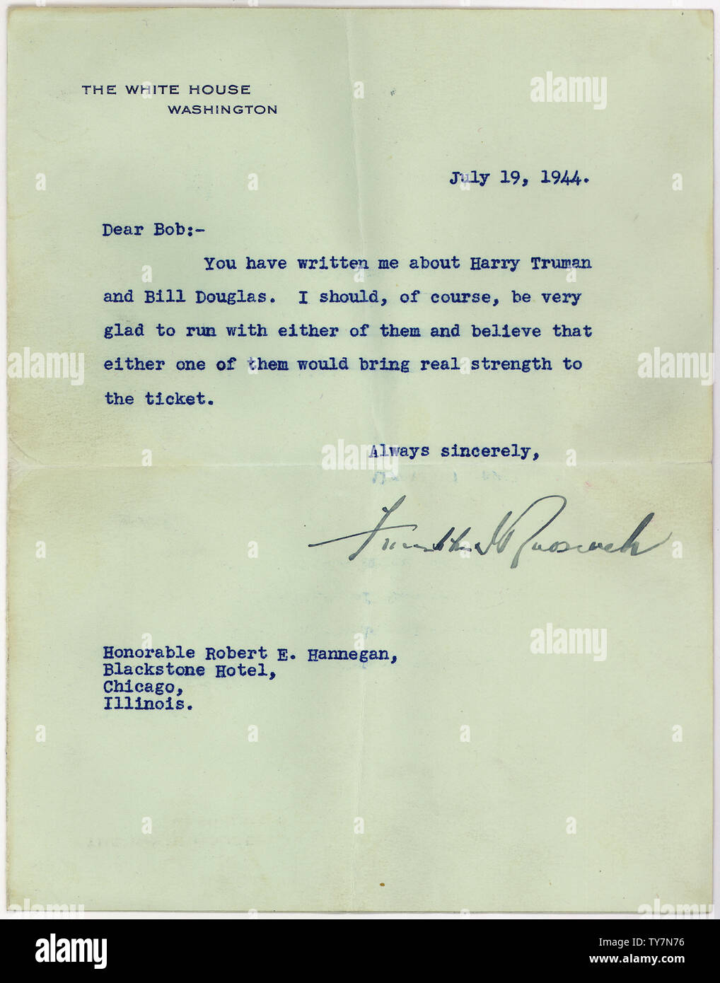 Letter from Franklin D. Roosevelt to Robert E. Hannegan; Scope and ...