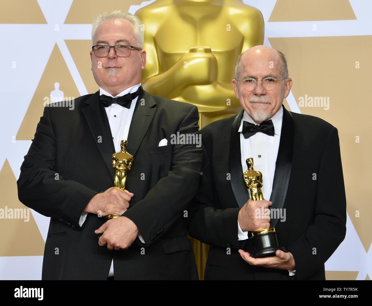 (L-R) Sound editors Alex Gibson (L) and Richard King, winners of the ...