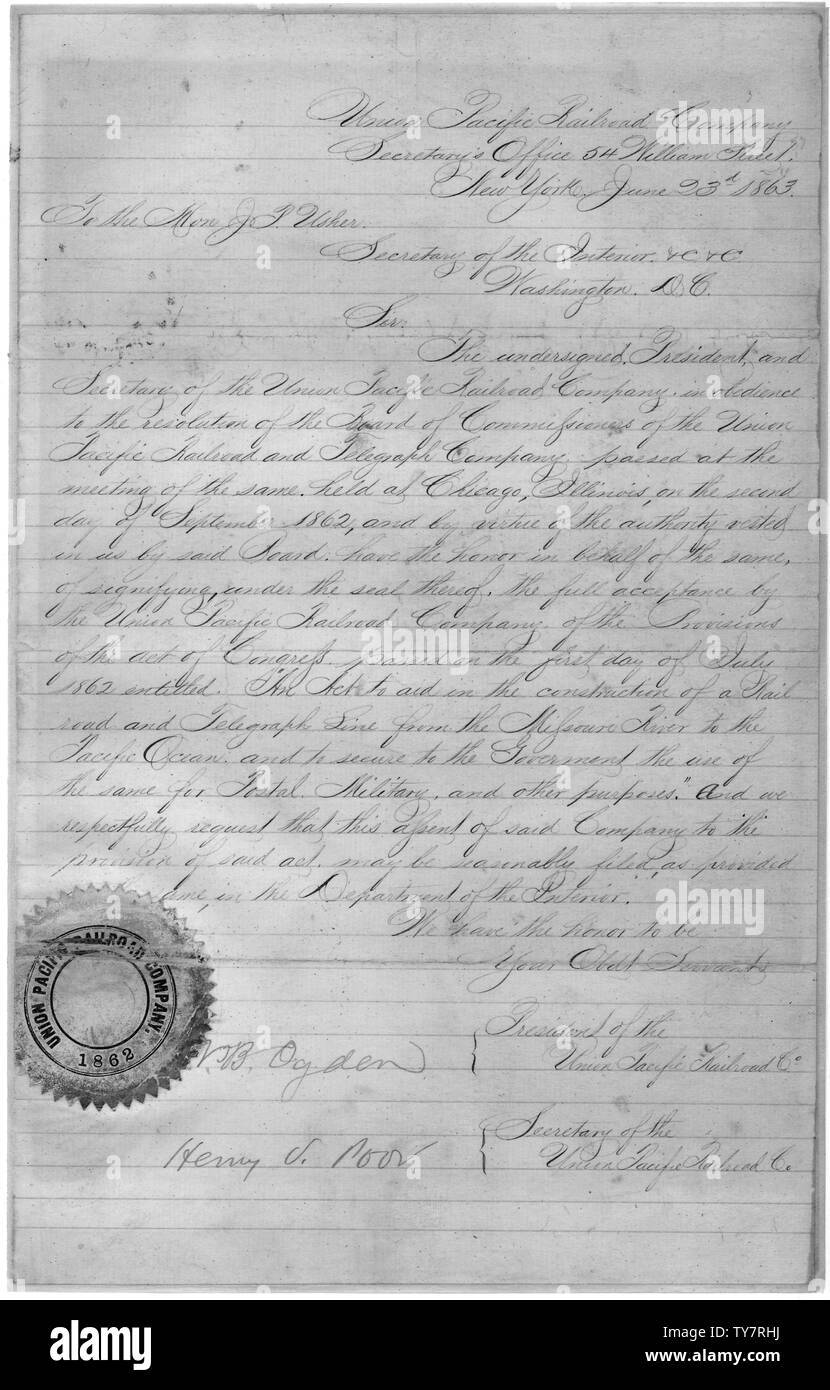 Letter from Union Pacific Railroad to Secretary of the Interior ...