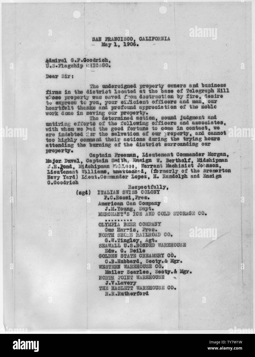 Letter of Appreciation from various heads of companies to Admiral ...