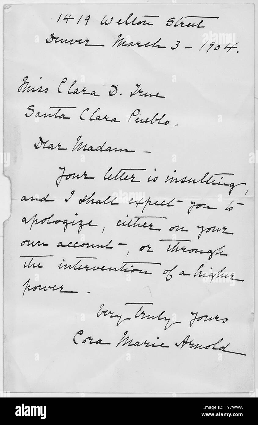 Letter to Clara True from Cora Marie Arnold referring to a previous ...