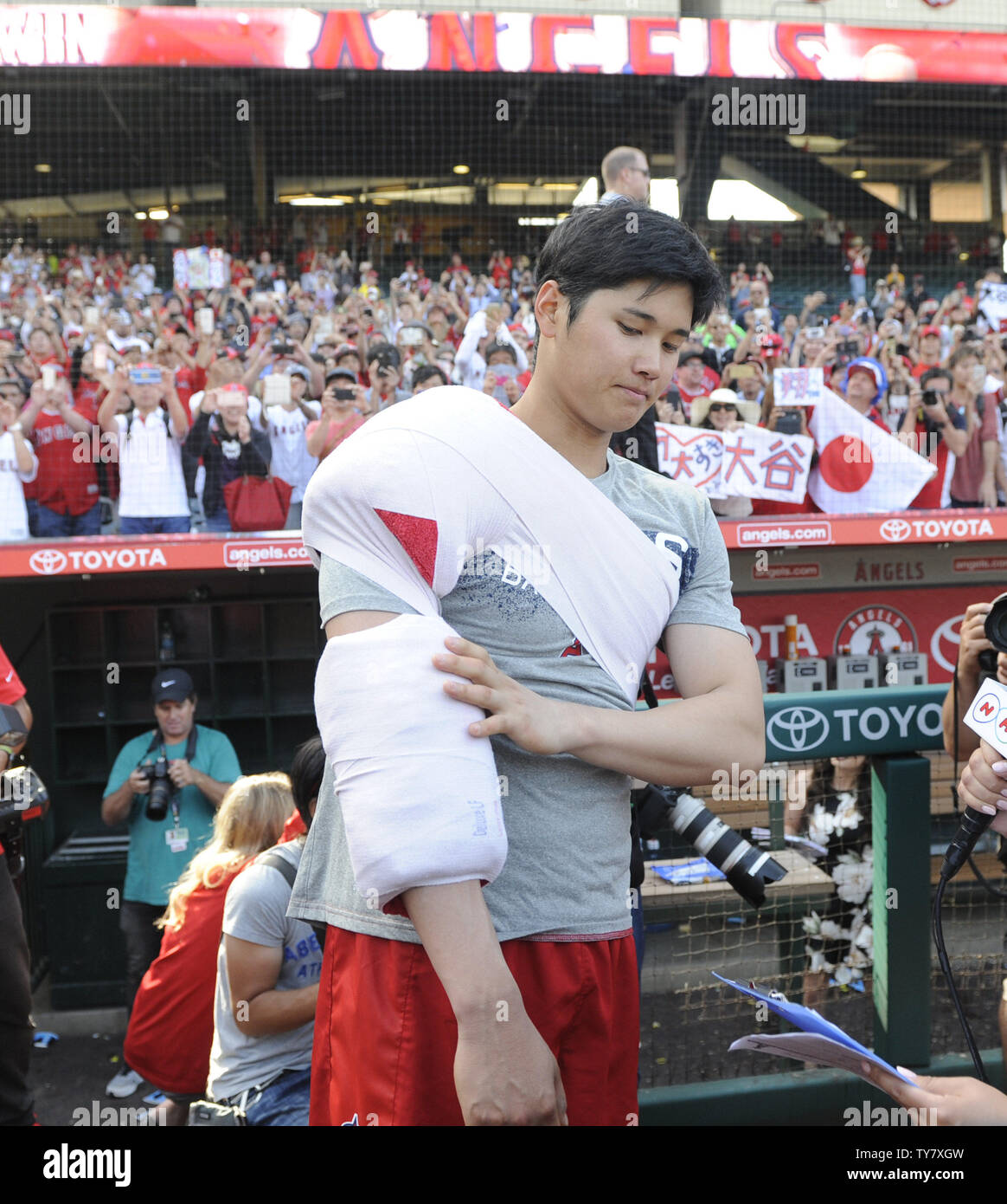 Los Angeles Angels Shohei Ohtani comes out of the clubhouse with his ...
