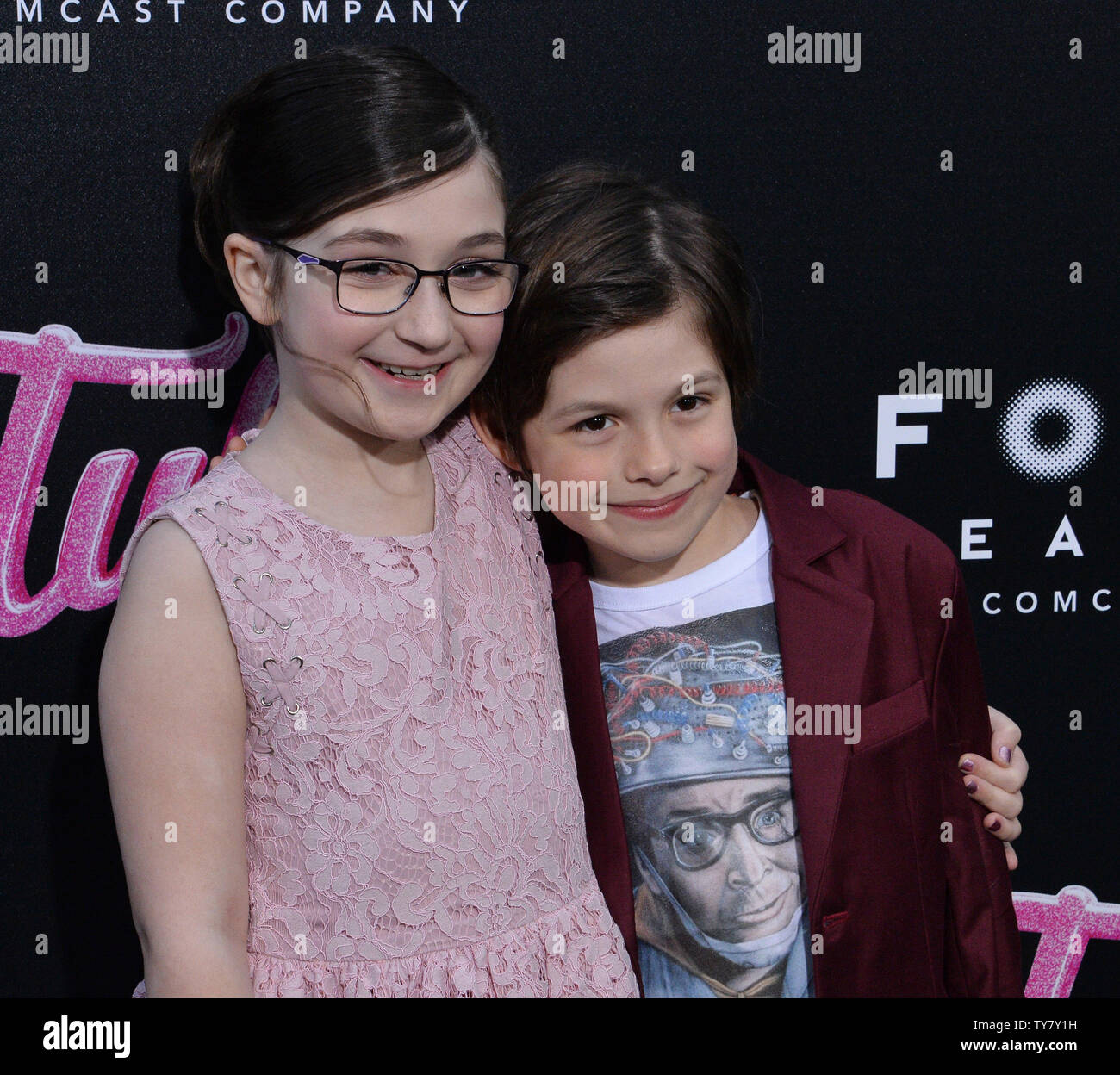Cast members Lia Frankland (L) and Asher Miles Fallica attend the ...