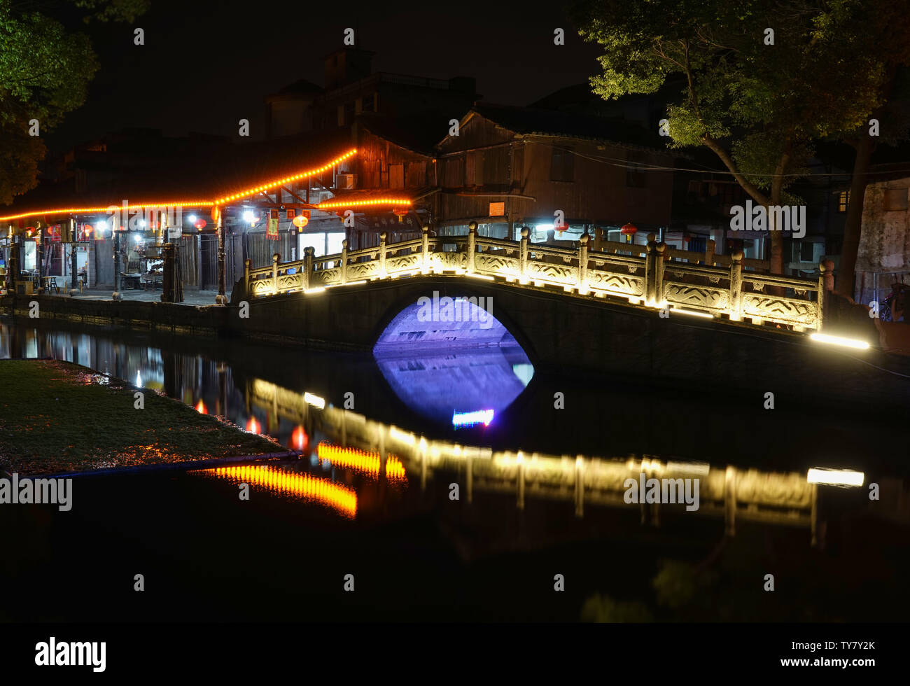Night view of Anchang ancient town Stock Photo - Alamy
