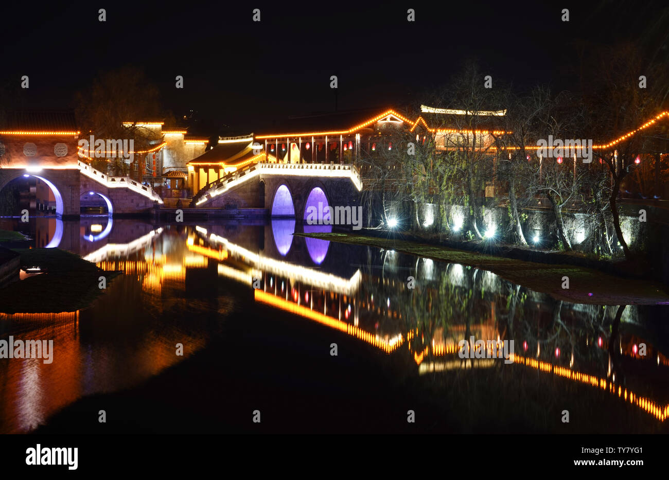 Night view of Anchang ancient town Stock Photo - Alamy