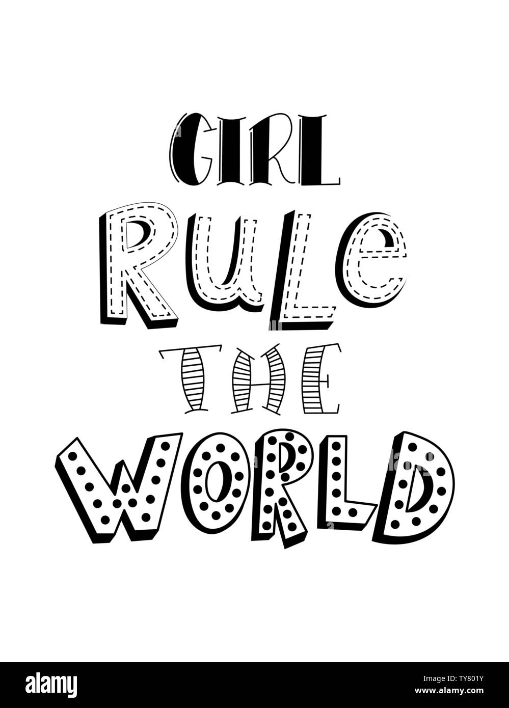 Girl rule the world. Isolated calligraphy letters. Feminist quote ...